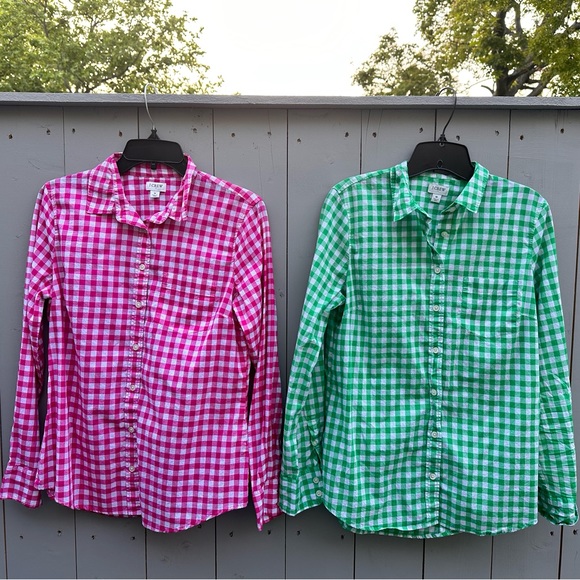 J. Crew | Tops | 2 Jcrew Button Down Long Slv Tops Pink Checked Pattern ...
